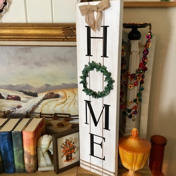 Art | New Home Upcycled Wood Sign With Faux Ivy Wreath 31 Tall 8 Wide ...